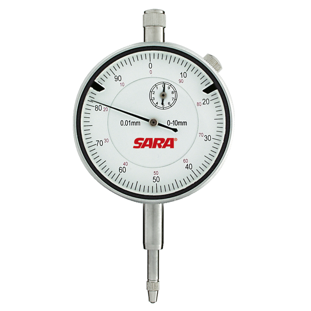 Dial indicator 10mm (0,01mm) outer ring 58mm, with ring clamp | SARATOOLS