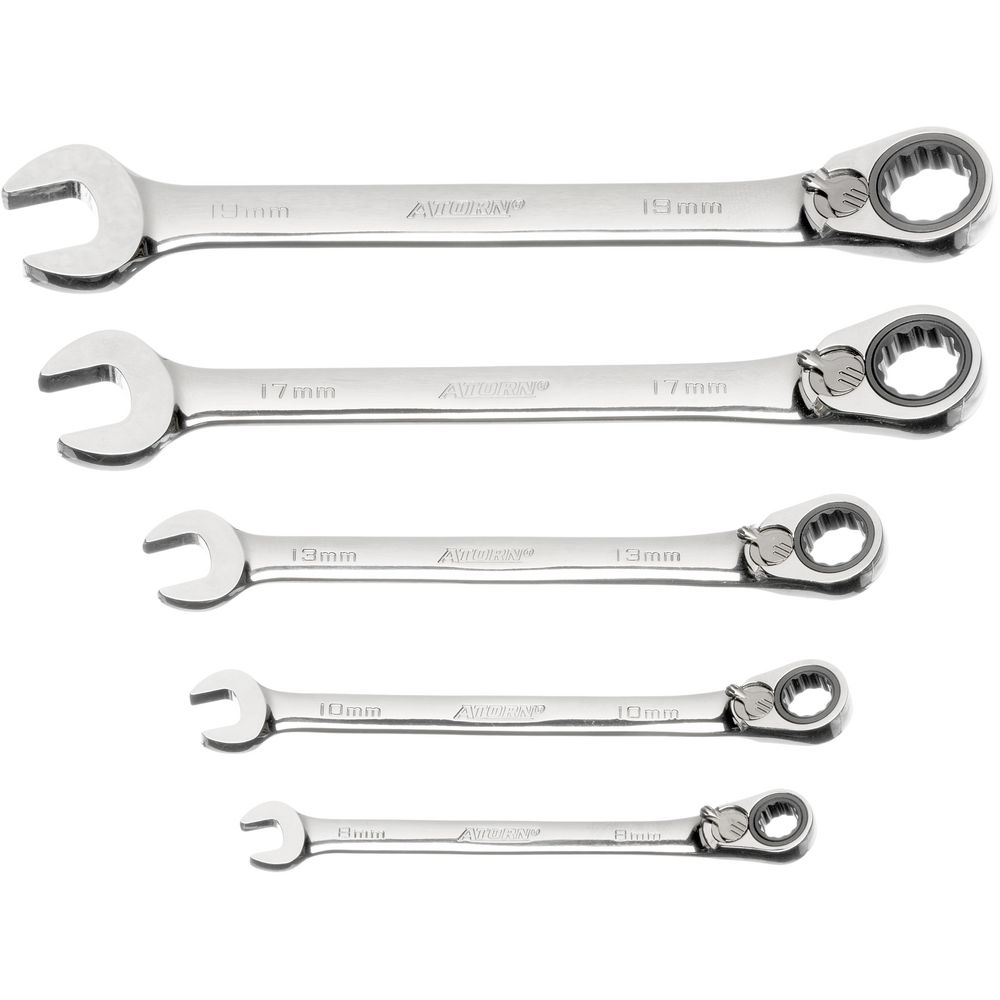 Ratcheting combination spanner 8-15mm, 15° reversible 5-pieces | SARATOOLS
