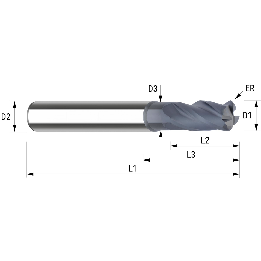 SARATOOLS.com - Article details - Solid carbide torus cutter 30° 3x3mm, L2=14mm, R=1,0 Z=4 DIA+