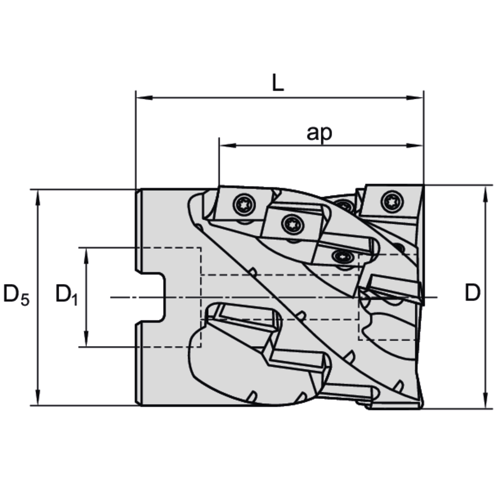 High-speed shell end mill 90° 40mm, for 9 milling inserts AD.X 12 ...