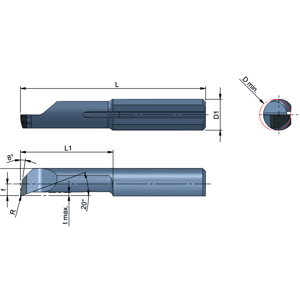 Schneideinsatz R050.1-7 ø4, L1=6.5, R=0.1 tmax=0.1, Dmin=1.0 CBN ...