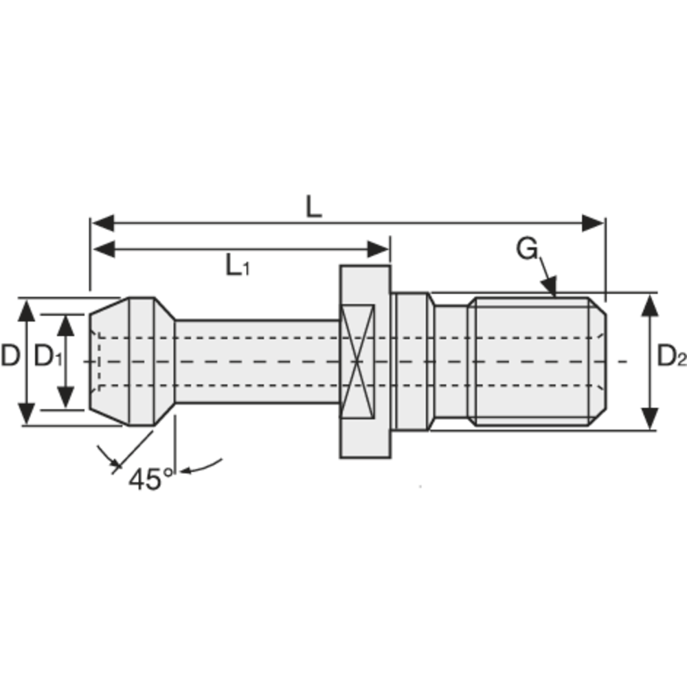 Pull stud MAS BT30 45°, without bore | SARATOOLS