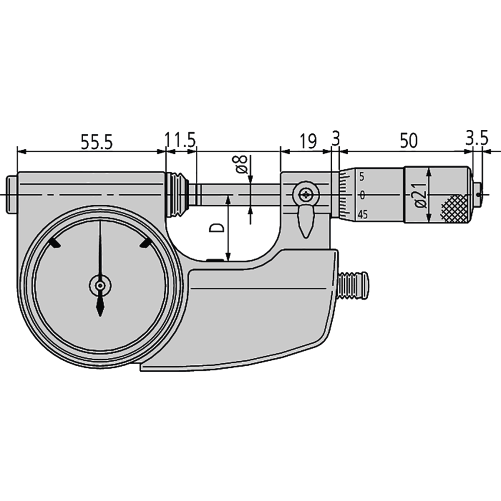 Precision dial comp. microm. 0-25mm D13 (0,001mm) IP54 ret. motion ...