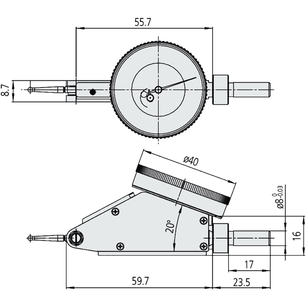 Lever dial indicator 1.6 mm (0.01 mm) scale 0-40-0, external ring 39 mm ...