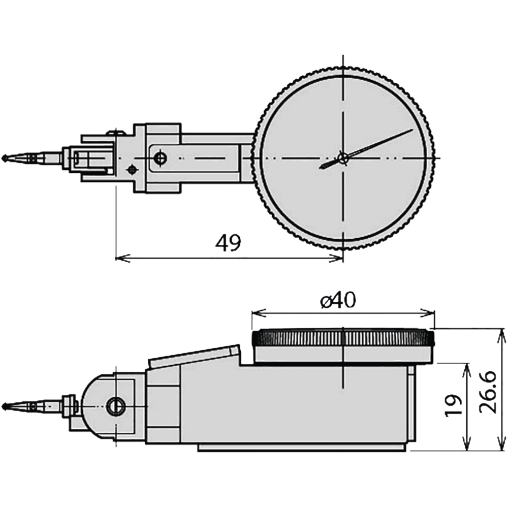 Lever dial indicator 0.8mm (0.01mm) scale 0-40-0, outer ring 40mm ...