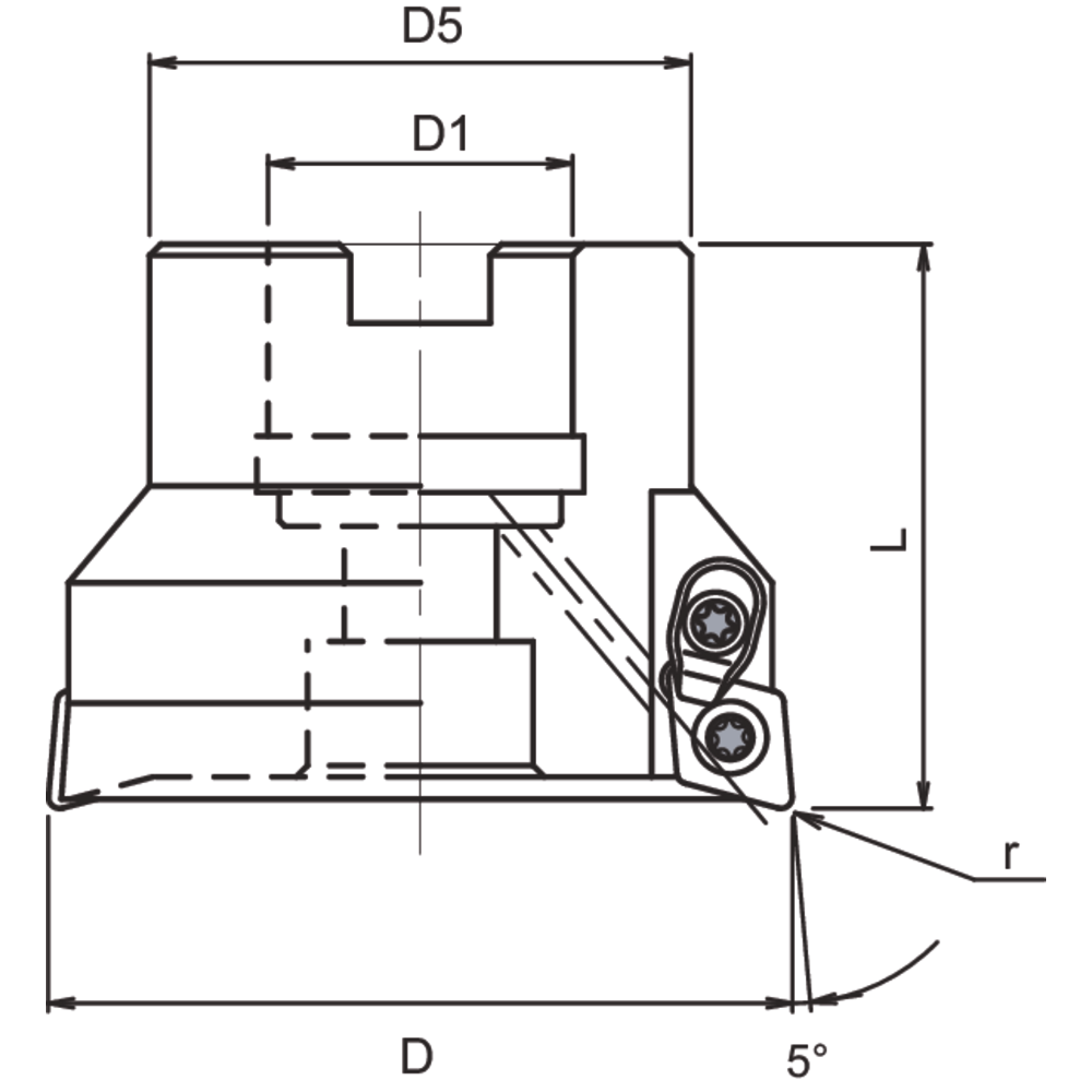 Shell-type milling cutter LINEPRO 40595 95° 52x22 mm; for 5 x XD..10T3 ...