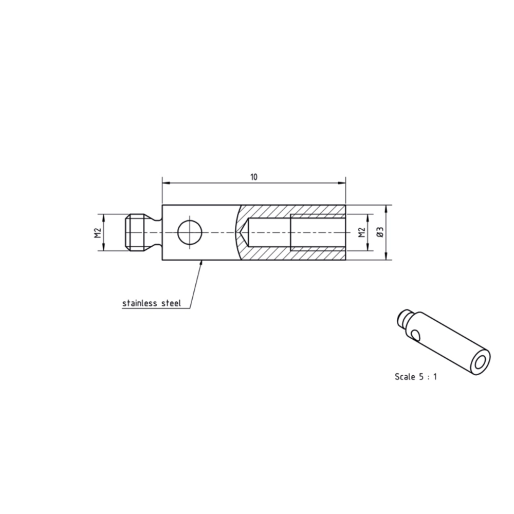 Stylus extension, steel M2 L=10mm, stainless steel | SARATOOLS
