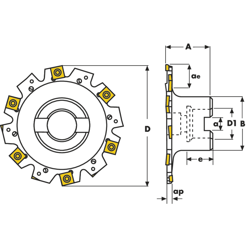 Disc milling cutters with collar 63x22mm, ap= 5mm, for 6 II SNHX1103T ...