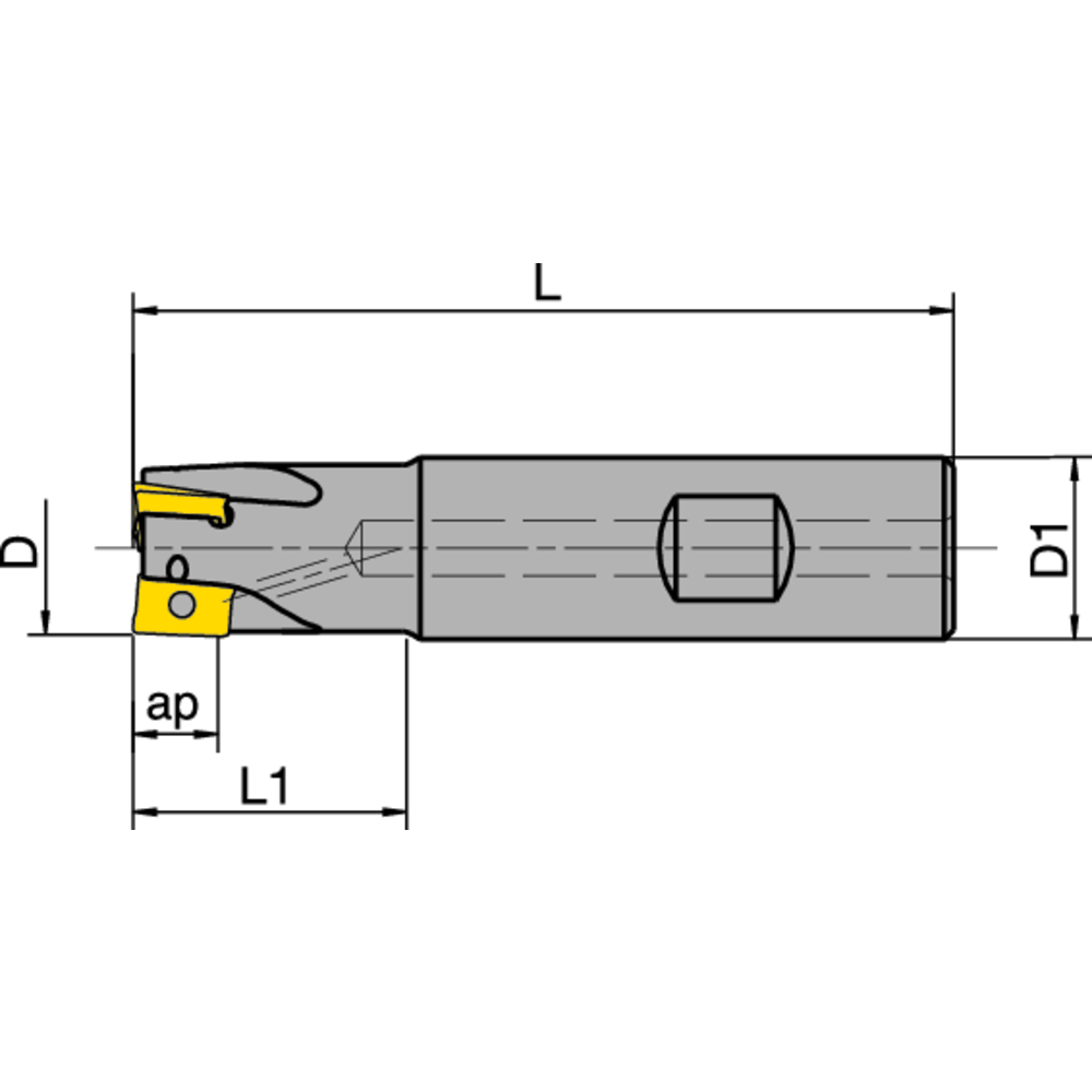 End milling cutter 90° 12x80mm, shank 16mm, for 1 indexable insert AP ...