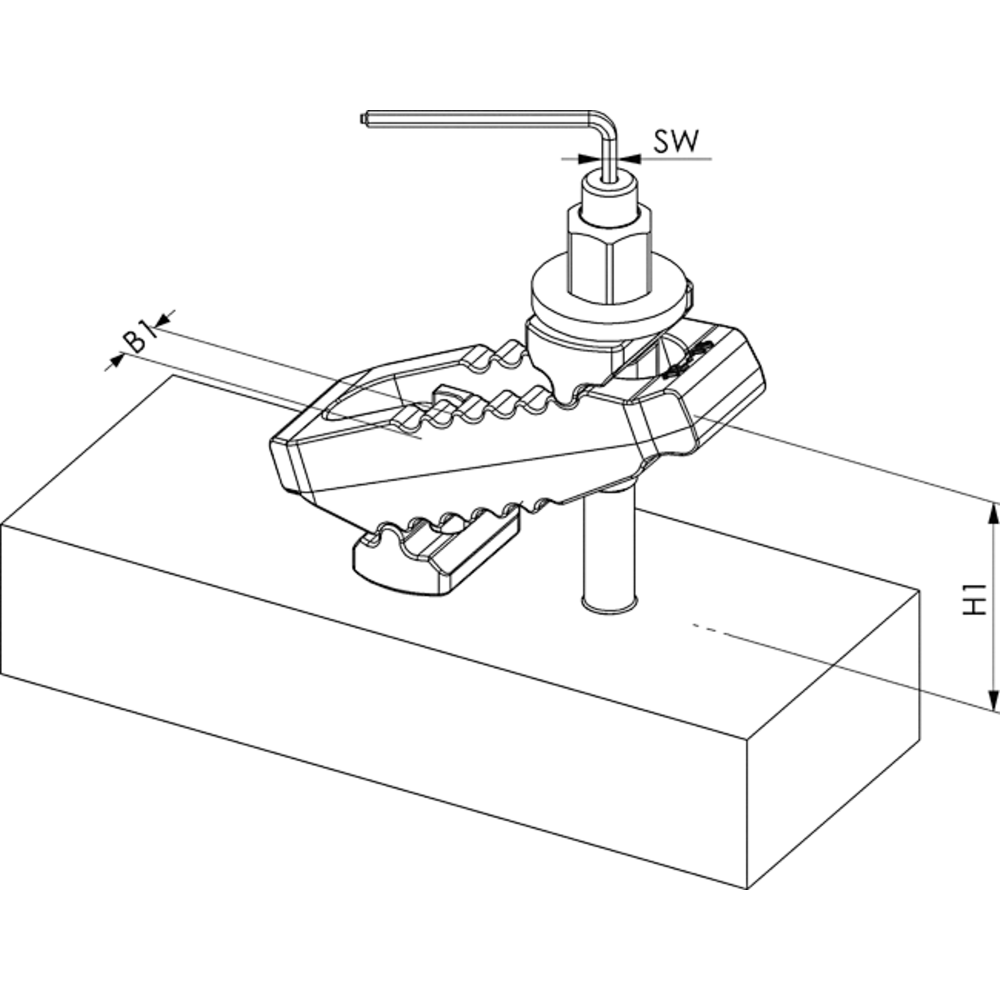 6312VI-21 'Krokodil' Spannpratze mit Gegenhalter, verstellbar , B1=21 ...